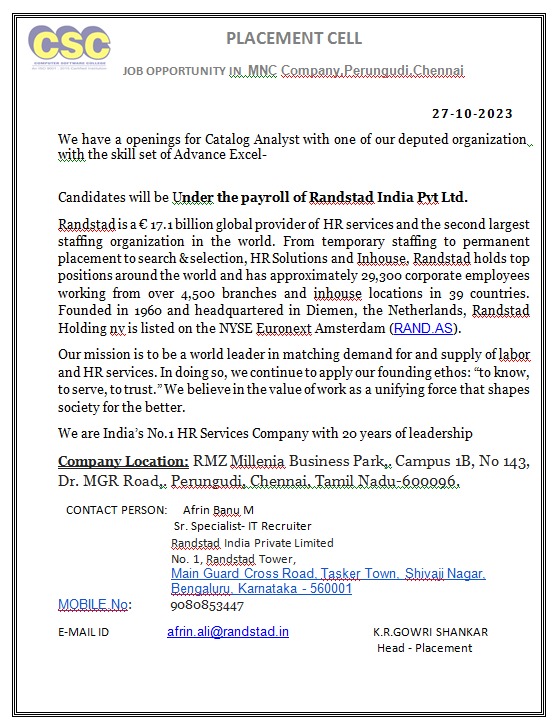 Randstad India private limited - CSC Computer Education